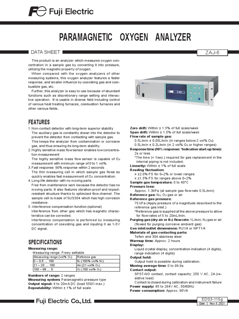 Datasheet For Paramagnetic Oxygen Analyzer Pdf Flow Measurement