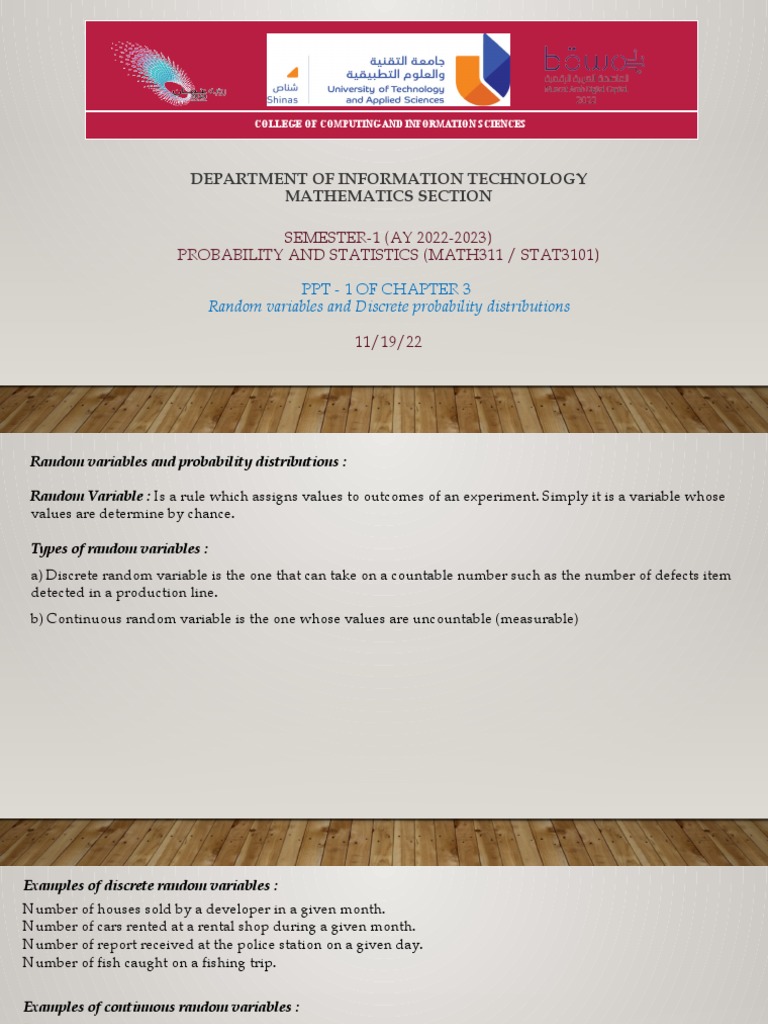 1 of Chapter 3 Random Variables and Discrete Probability Distributions | PDF | Probability ...