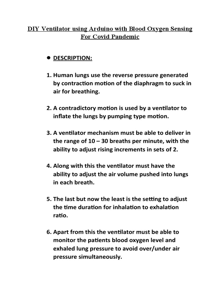 DIY Ventilator Using Arduino With Blood Oxygen Sensing For Covid Pandemic | PDF