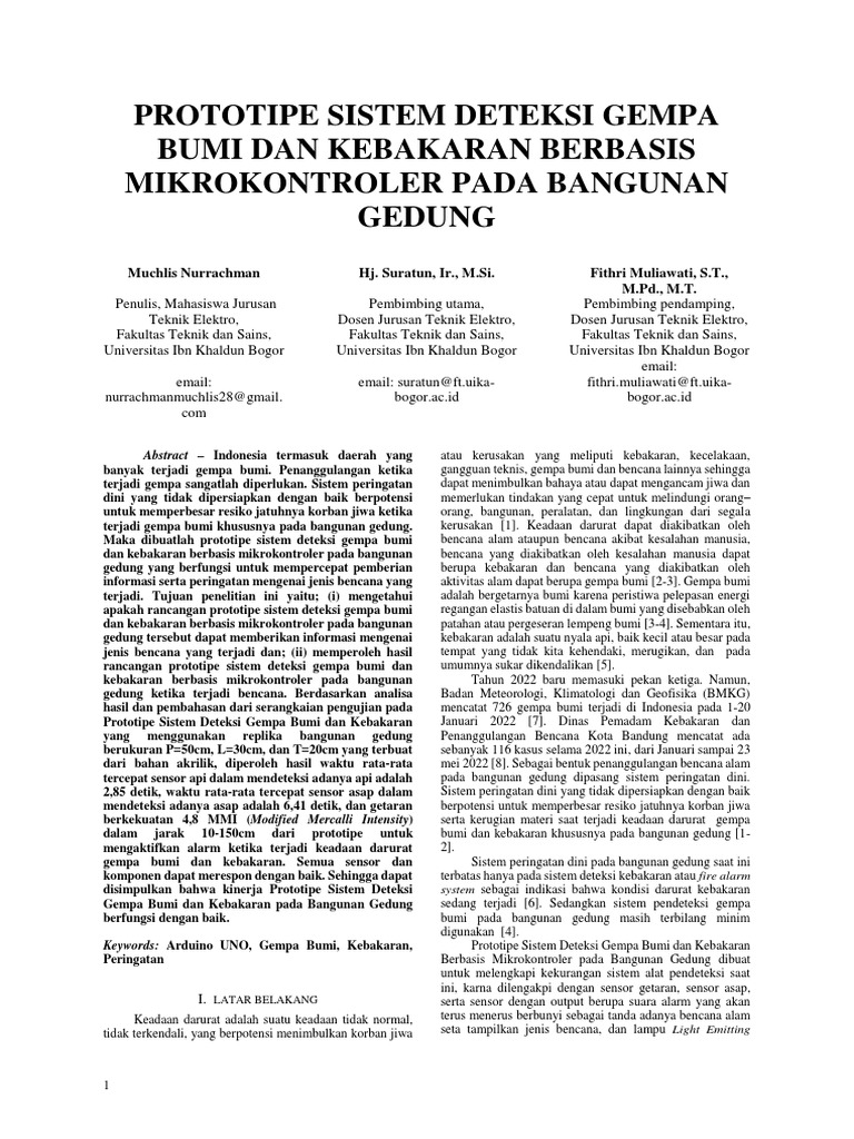 Jurnal Prototipe Sistem Deteksi Gempa Bumi Dan Kebakaran | PDF