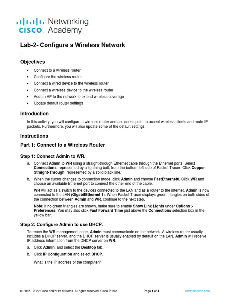 2-Configure A Wireless Network | PDF | Ip Address | Wireless Access Point