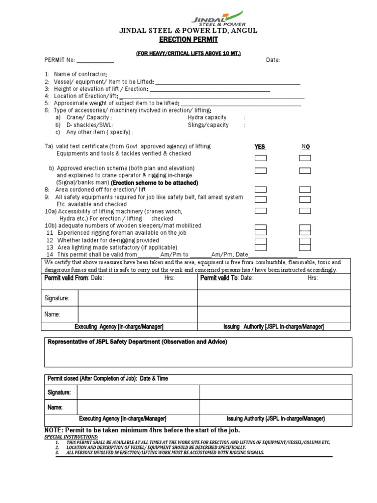 Erection Permit | PDF | Crane (Machine) | Elevator