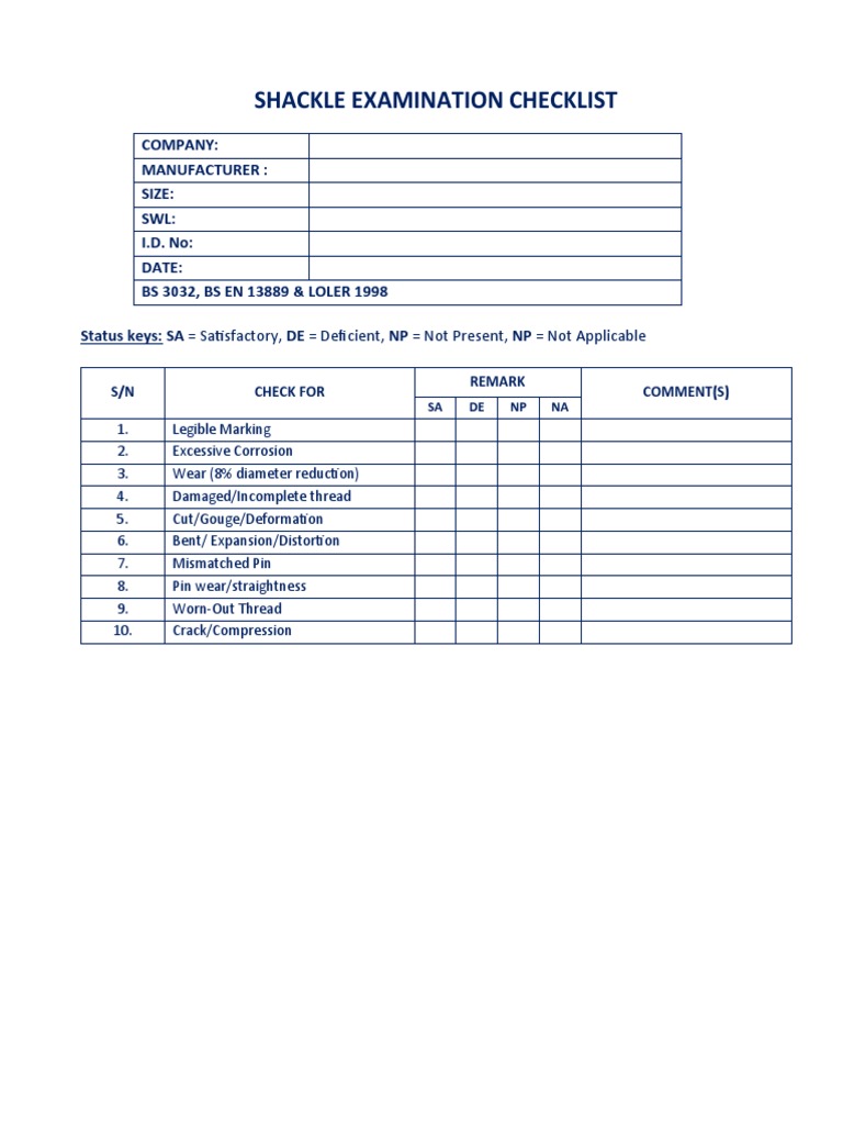 Checklist of Shackles | PDF