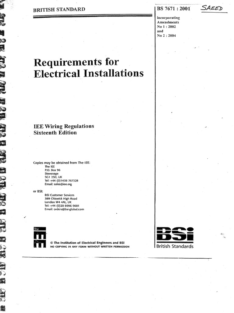 British Standard - Requirements For Electrical Installations | PDF