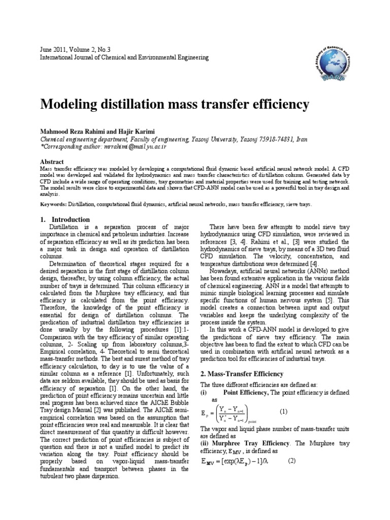 4-Modeling Distillation Mass Transfer Efficiency | PDF