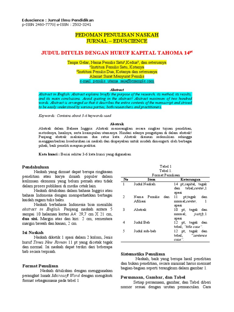 Format Penulisan Jurnal Eduscience | PDF