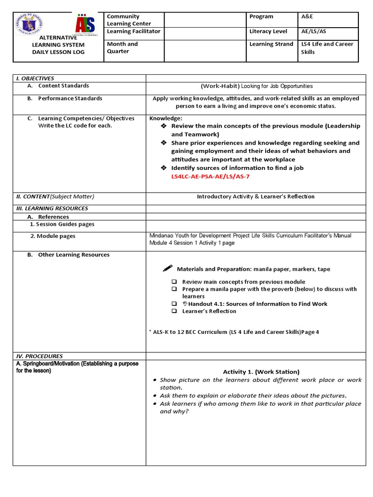 DLL MyDevModule4 Session 1 Activity 1 | PDF | Learning | Information