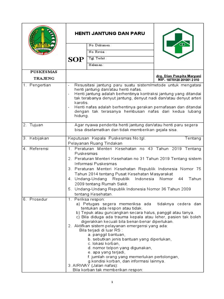 SOP Resusitasi Jantung Paru | PDF