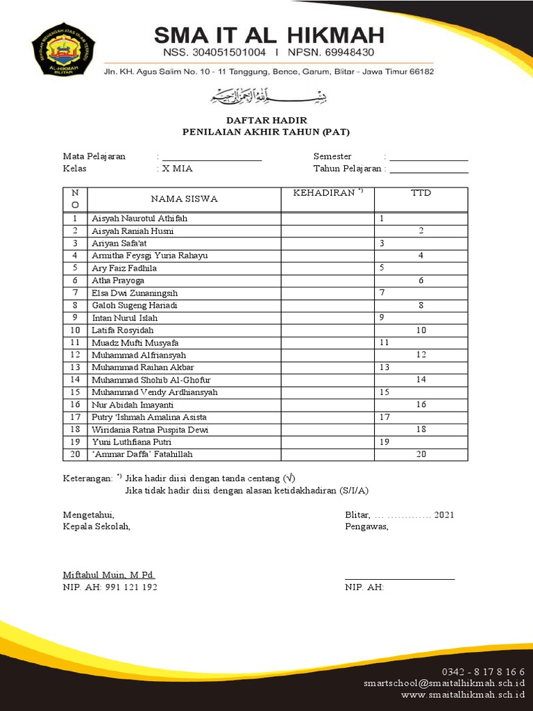 Daftar Hadir Pas | PDF