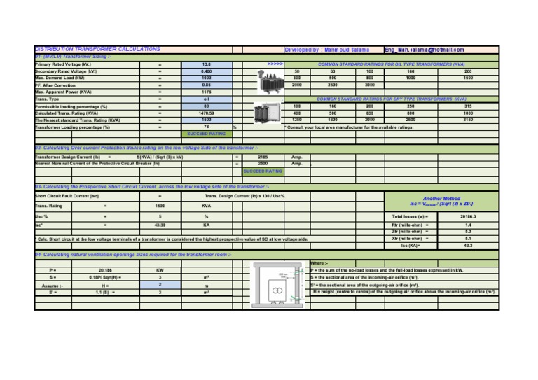 Distribution Transformer Calculations Spreadsheet | PDF | Transformer | Power (Physics)