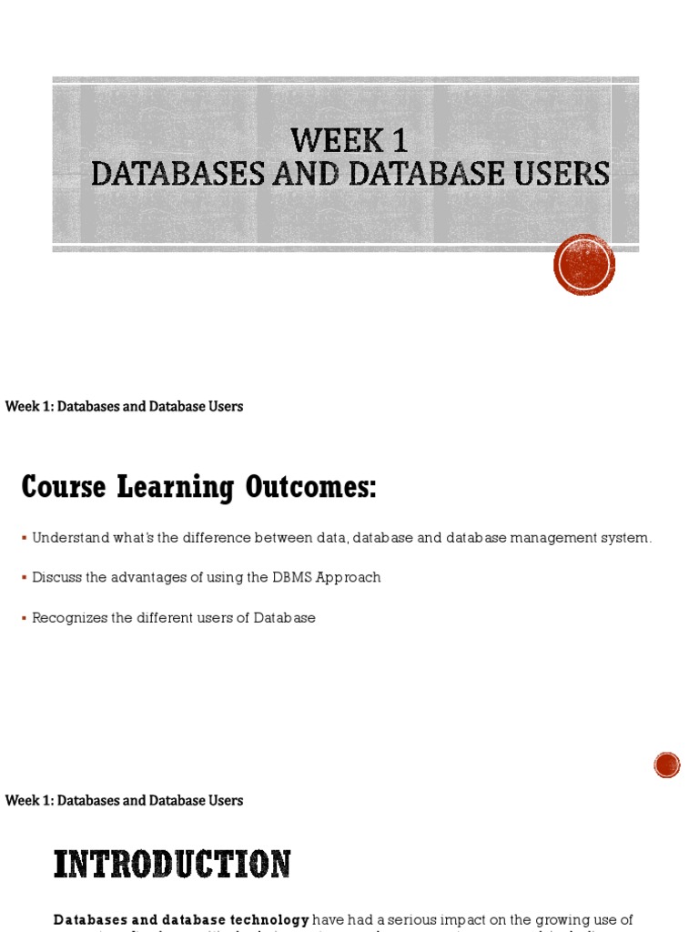 Week 1 - Databases and Database Users - Presentation PDF | PDF | Computers