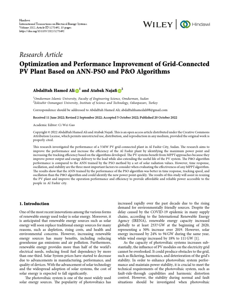 Research Article: Optimization and Performance Improvement of Grid-Connected PV Plant Based On ...