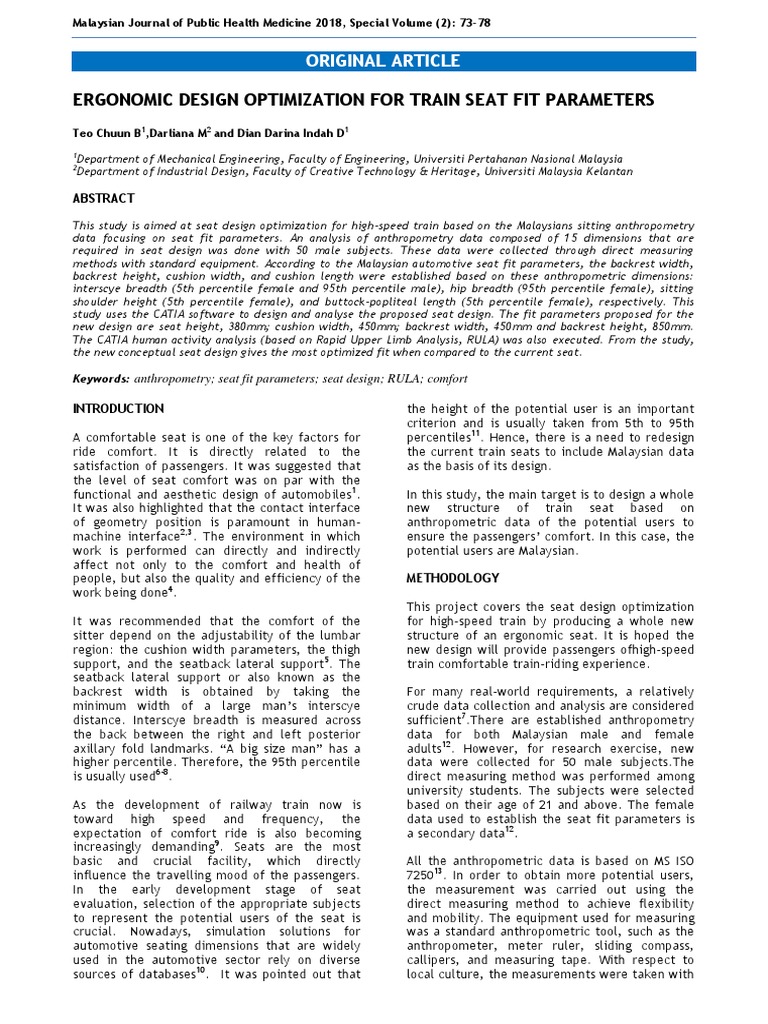 Ergonomic Design Optimization For Train Seat Fit Parameters: Original Article | PDF ...