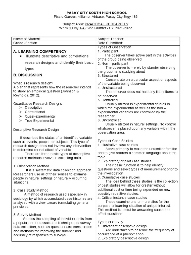 Research Designs: Descriptive & Correlational | PDF | Sampling ...