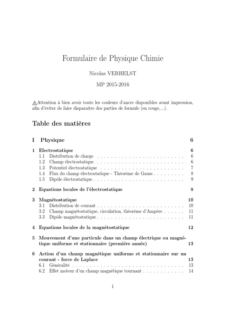 Formulaire Physique Chimie | PDF