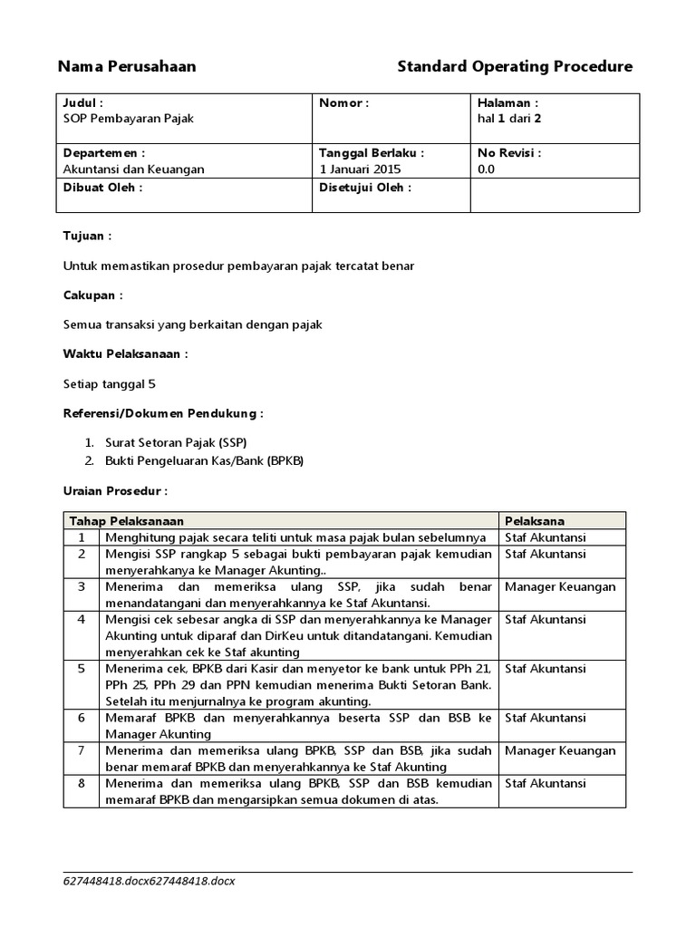SOP Pembayaran Pajak | PDF