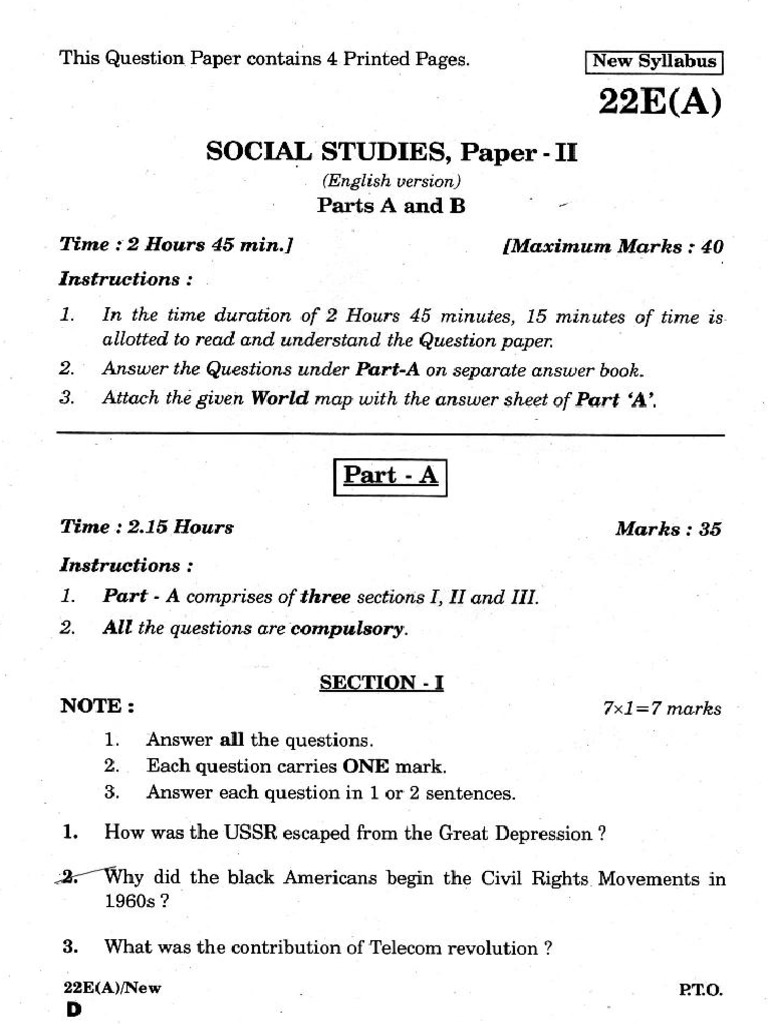 Telangana SSC Annual Exam Question Paper 2016 SOCIAL STUDIES Paper II ...