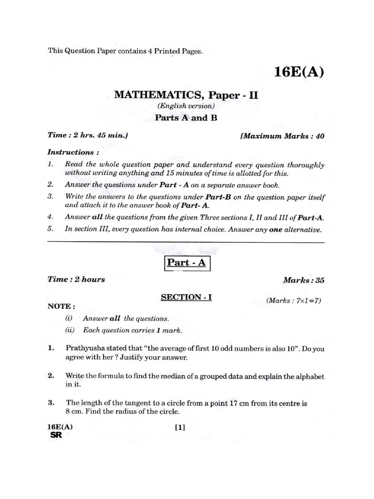 Telangana SSC Annual Exam Question Paper 2018 MATHS Paper II | PDF