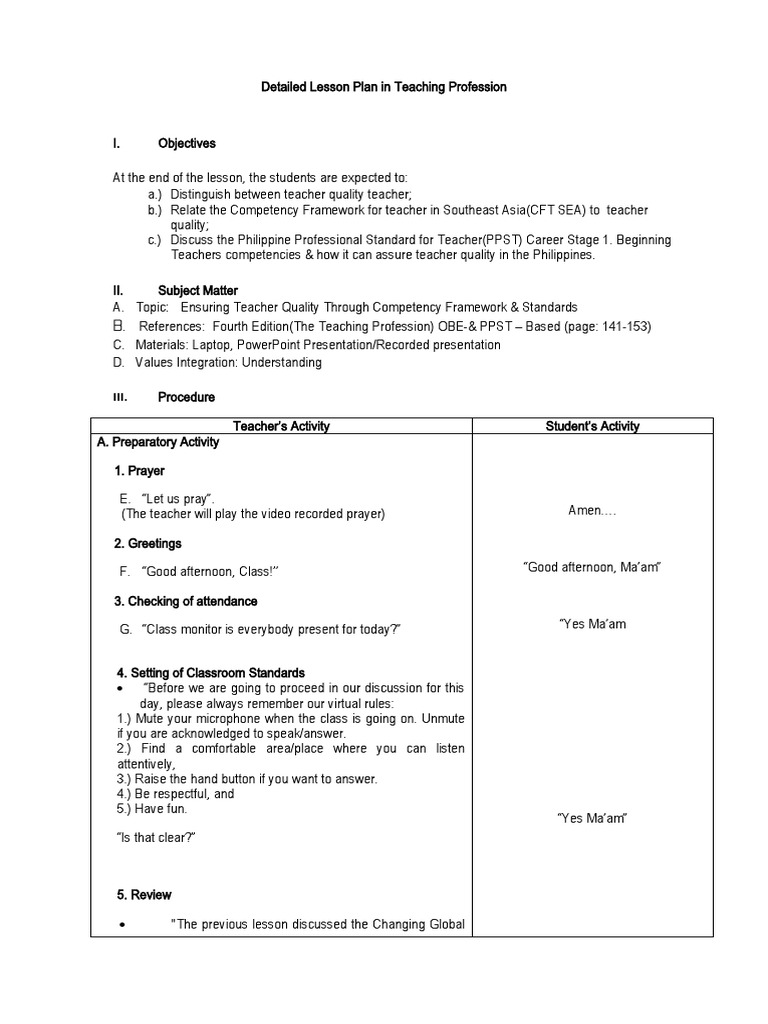 Detailed Lesson Plan | PDF | Teachers | Teacher Education