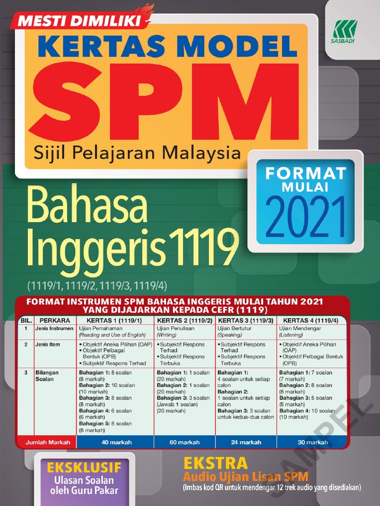 Kertas Model SPM Bahasa Inggeris 1119 Format Mulai 2021 Sasbadi Membalik PDF Dalam Talian ...
