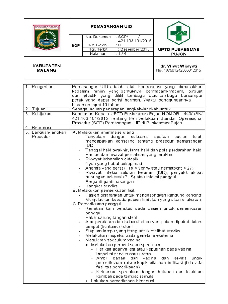 Sop Pemasangan Iud | PDF