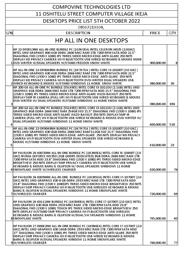 Desktop Price List 5th Oct 2022 | Download Free PDF | Desktop Computer | Personal Computers