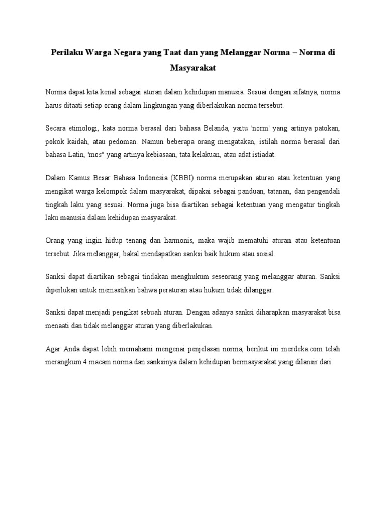 Perilaku Warga Negara Yang Taat Dan Yang Melanggar Norma | PDF