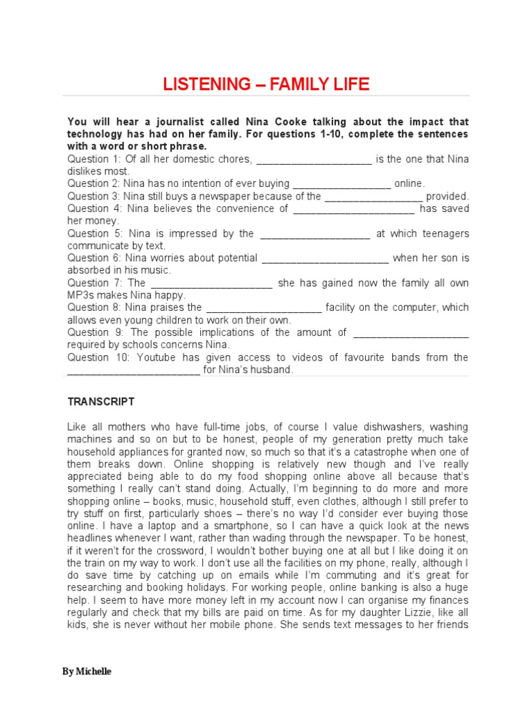 Listening Family Life Key | PDF | Social Science