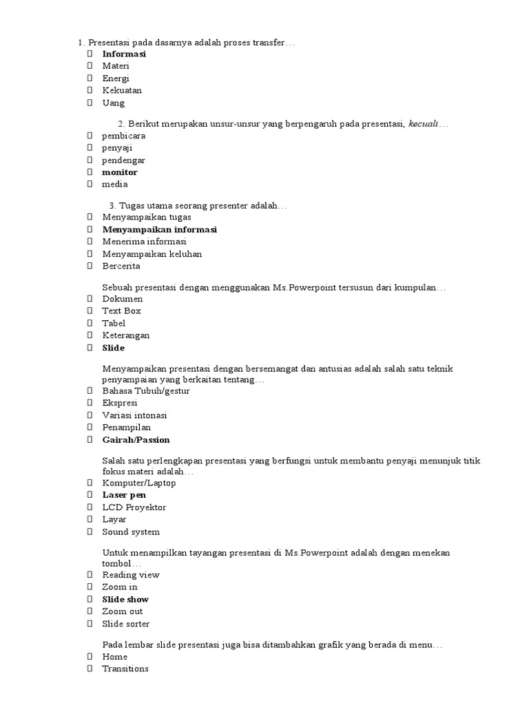 FORMAT SOAL MS - WORD G-Form | PDF