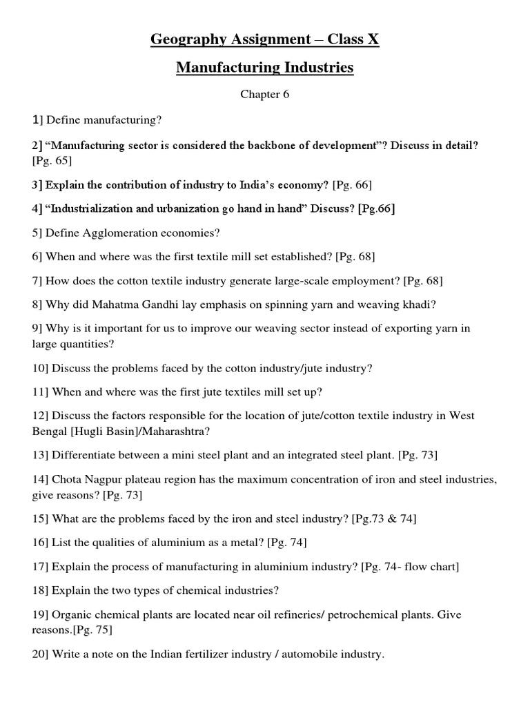 Manufacturing Industries - Worksheet | PDF
