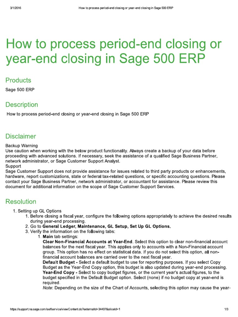 How to process period-end closing or year-end closing in Sage 500 ERP | PDF