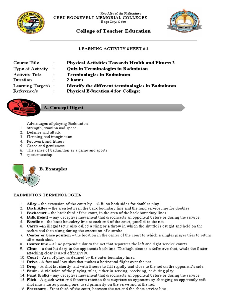 Badminton Terminologies Explained | PDF | Athletic Sports | Hobbies