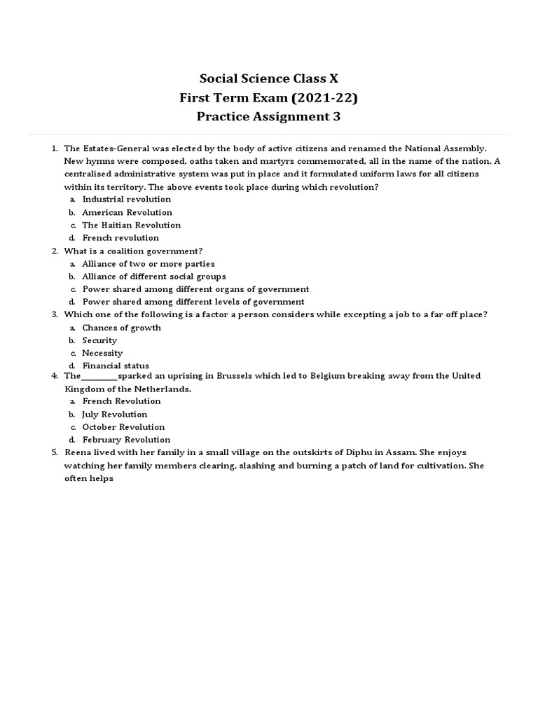 SST Term 1 Practice Assignment 3 | PDF