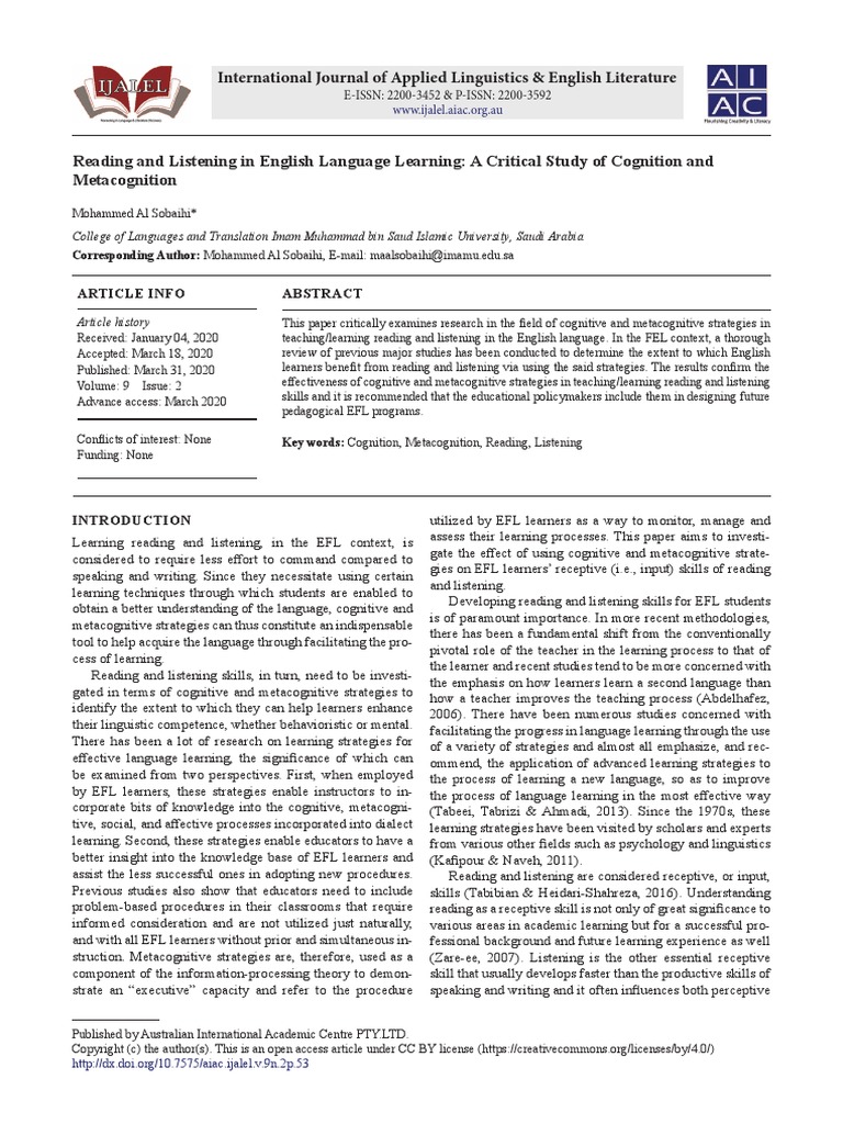 Reading And Listening In English Language Learning Pdf