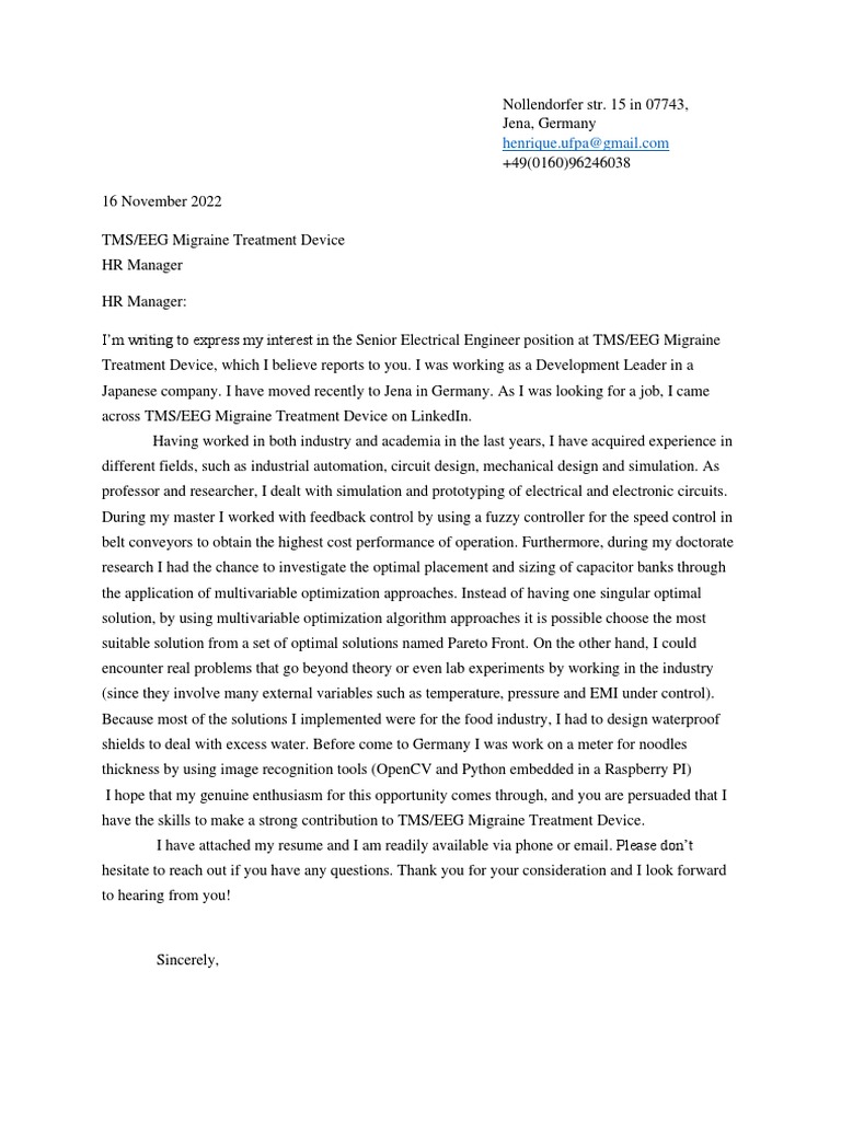 Cover Letter | PDF | Mathematical Optimization | Computer Engineering