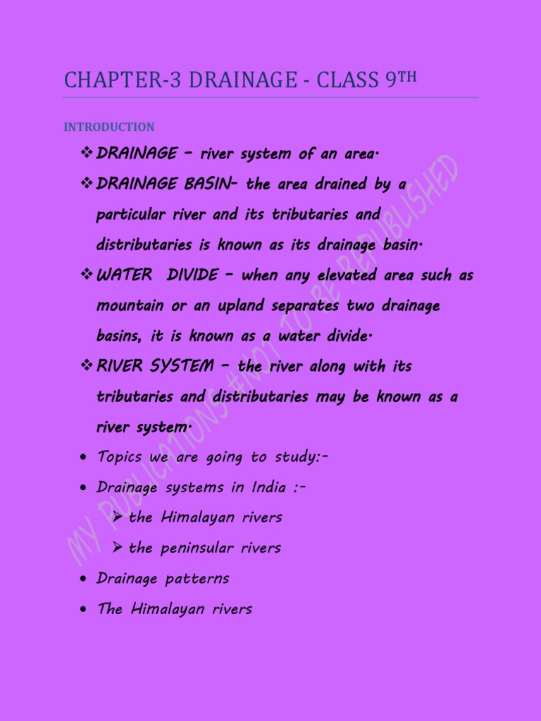 Class 9 Drainage Systems in India | PDF | River | Indus River