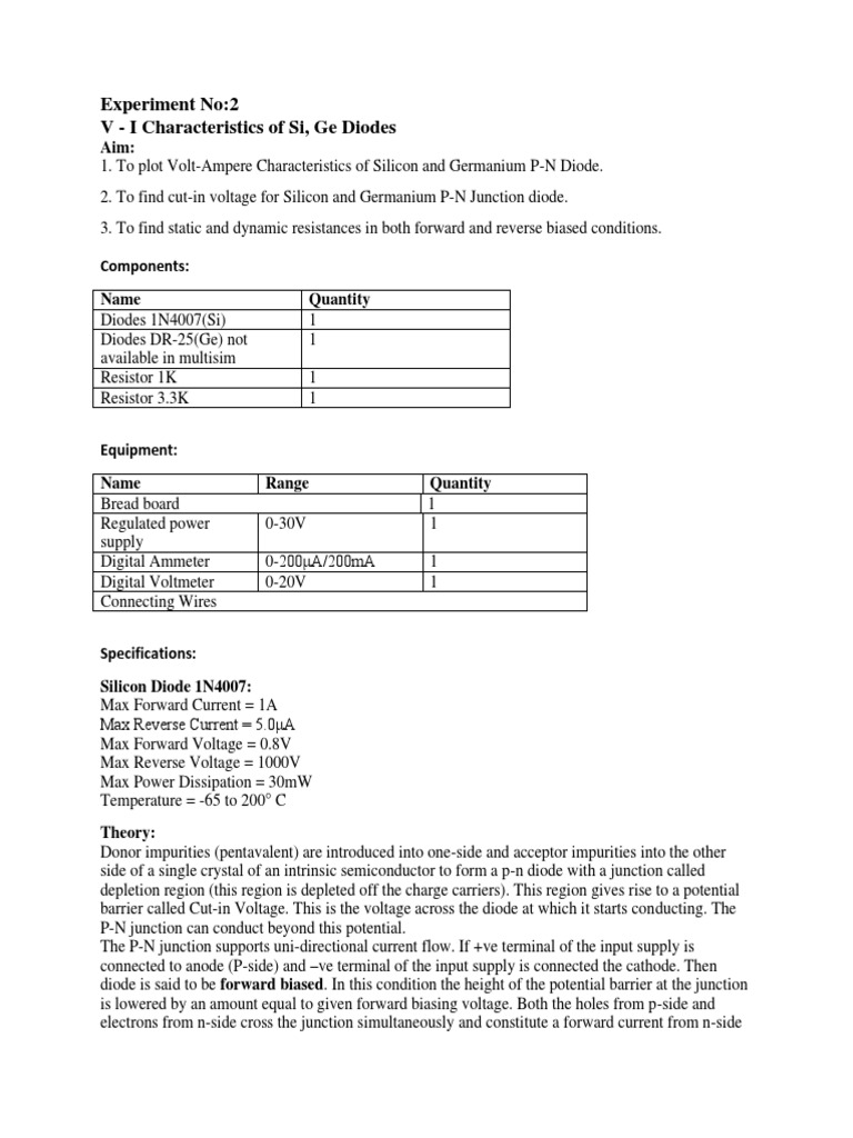 Experiment-No 2 | PDF | P–N Junction | Diode