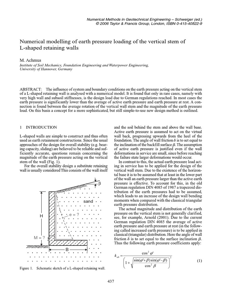 Numerical Modelling of Earth Pressure Loading of The Vertical Stem of L-Shaped Retaining Walls | PDF