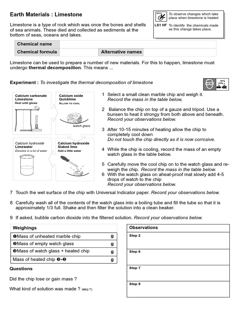 Limestone Worksheets | PDF