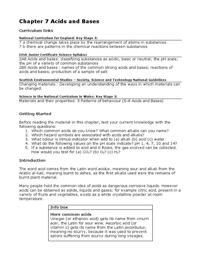 Acids and Bases Chapter - A4 - v1 | PDF | Acid | Ph