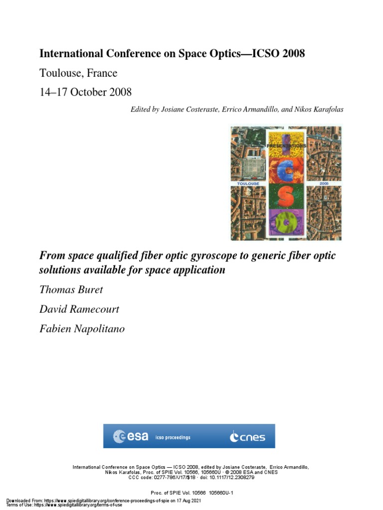 Toulouse, France 14-17 October 2008: International Conference On Space Optics-ICSO 2008 | PDF ...