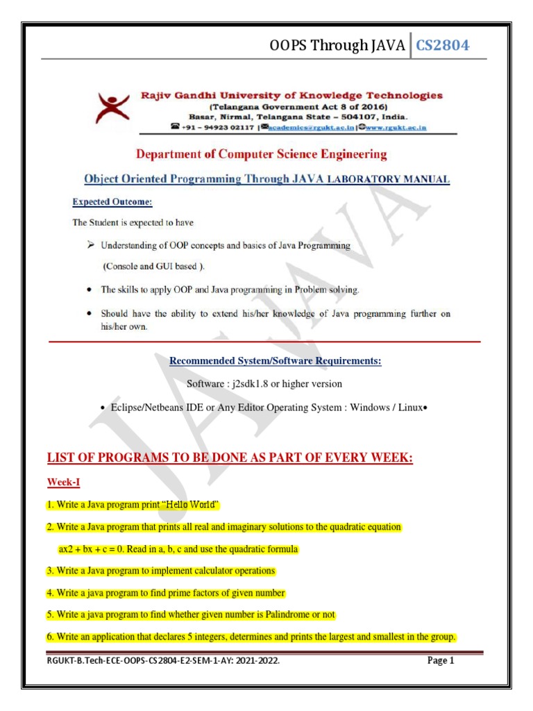 Oopsthroughjava Lab Manual Pdf Method Computer Programming Class Computer Programming