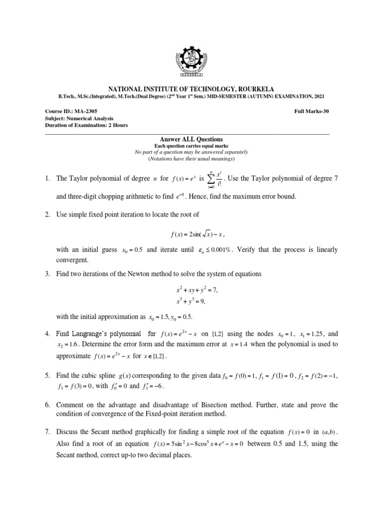 MA2305 | PDF | Numerical Analysis | Algorithms And Data Structures