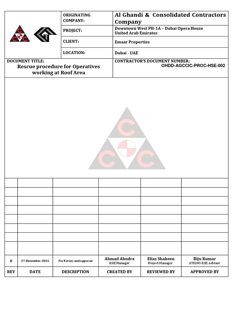 Rescue Procedure For Operatives Working at Roof Area | PDF