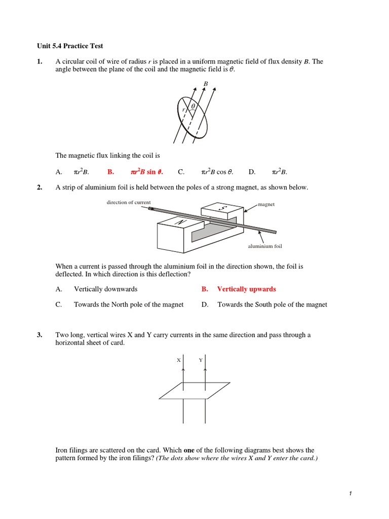 Unit 5.4 Magnetism Practice Test Answers | PDF | Magnetic Field ...