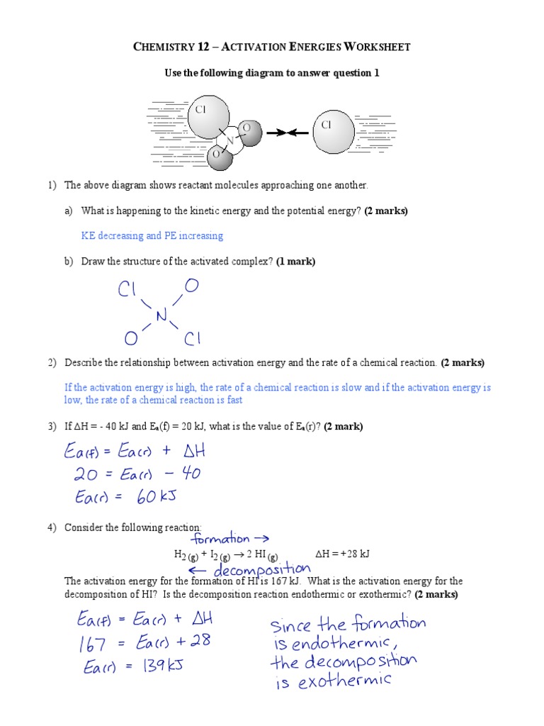 Activation Energies Worksheet | PDF | Activation Energy | Chemical ...