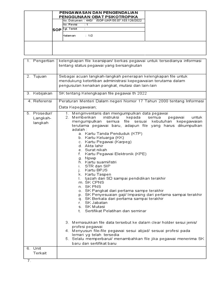 SOP Pengelolaan File Pegawai 2022 | PDF