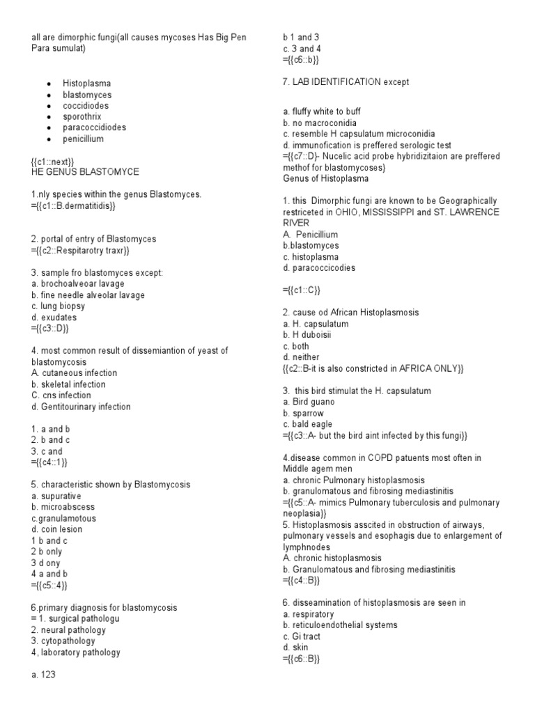 Mycology Sample Question 1 | PDF