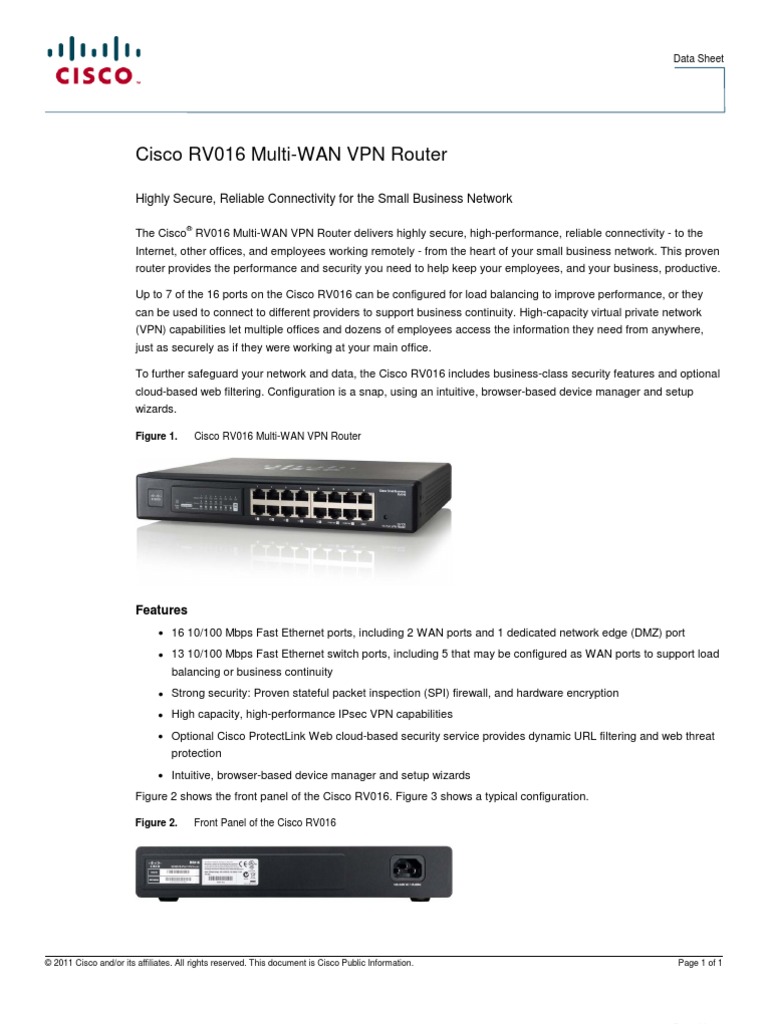 Data Sheet Cisco RV016 | PDF | Virtual Private Network | Computer Network
