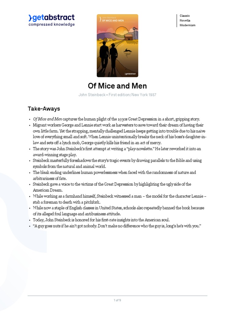 Mice and Men Summary | PDF | John Steinbeck